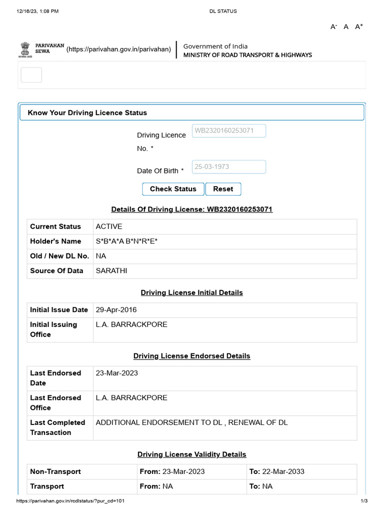 DL Status | PDF | Driver's License | Information