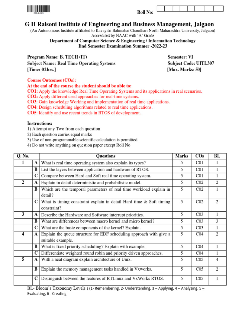 Rtos Pyq | PDF | Operating System | Real Time Computing