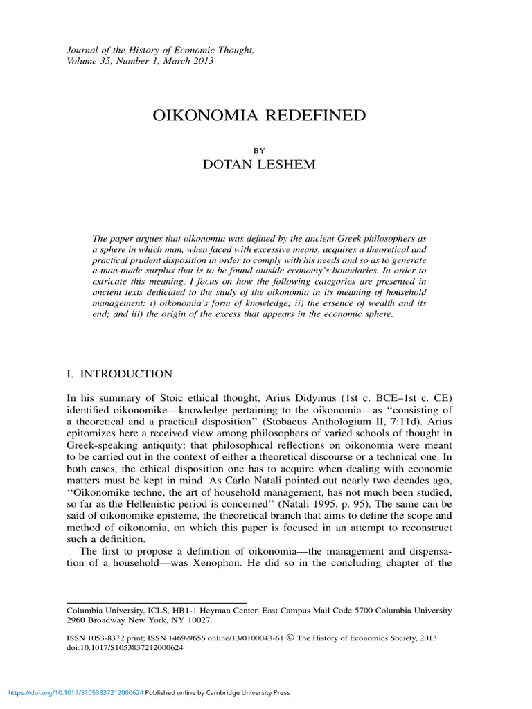 Oikonomia: Ancient Economic Thought Explained | PDF | Economics | Socrates