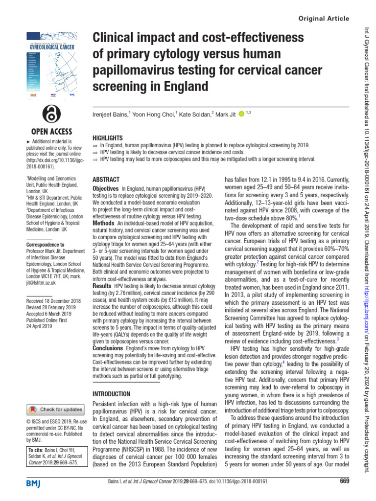 Clinical Impact and Cost-Effectiveness of Primary Cytology Versus Human ...