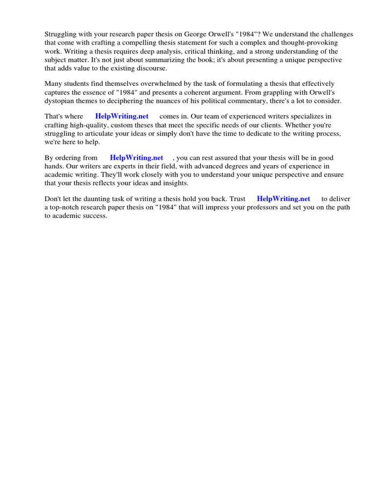 Thesis Help for George Orwell's "1984" | PDF | Thesis | Academic Publishing