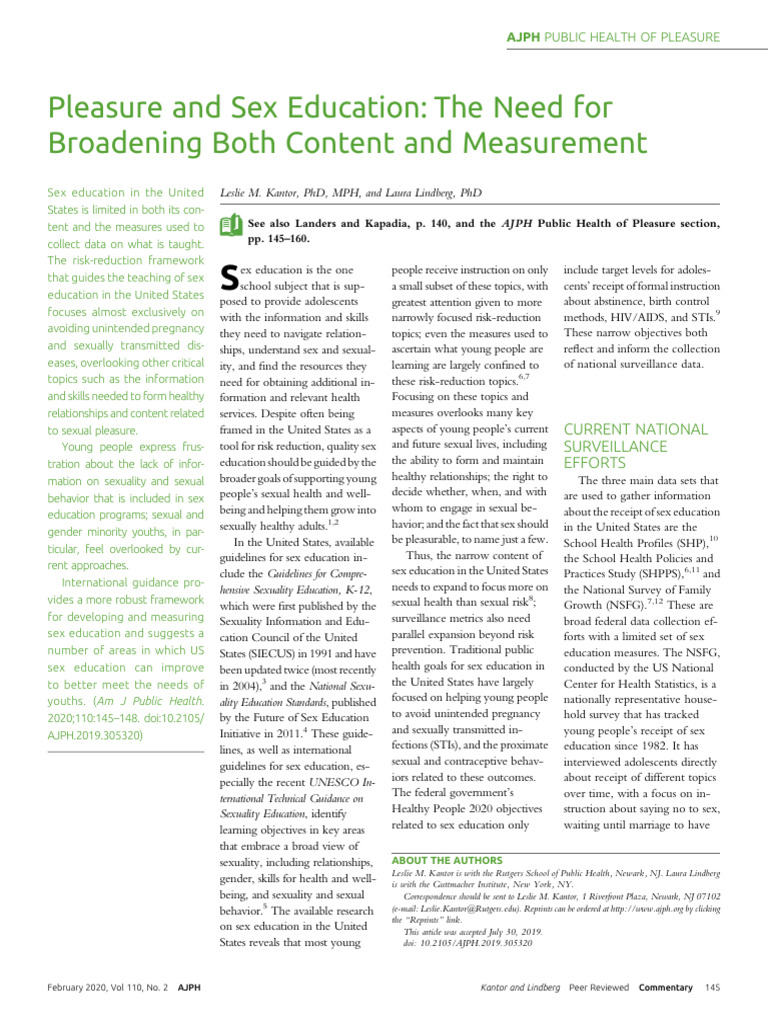 Kantor Lindberg 2020 Pleasure And Sex Education The Need For Broadening Both Content And