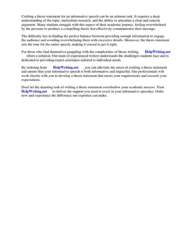 Thesis Statements Examples For Informative Speeches | PDF | Essays | Thesis