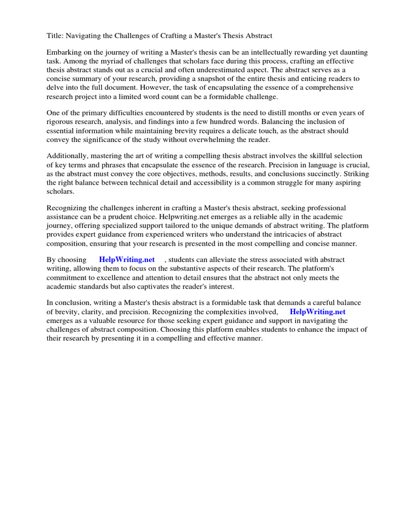 How To Write A Masters Thesis Abstract | PDF | Thesis | Abstract (Summary)