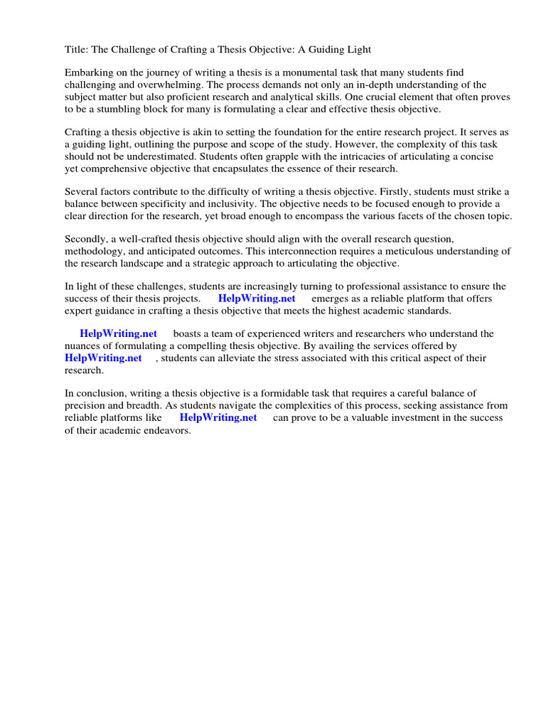 Thesis Objective Sample | Download Free PDF | Thesis | Methodology