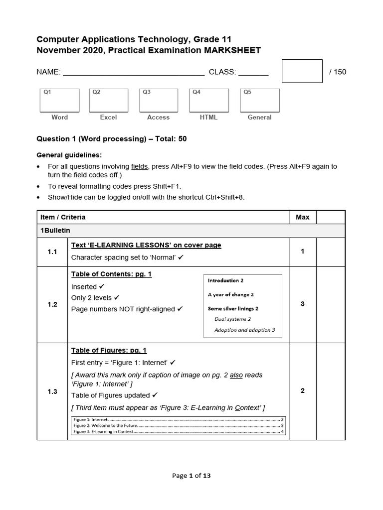 CAT Gr11 Practical Nov2020 MARKSHEET | PDF | Html | World Wide Web