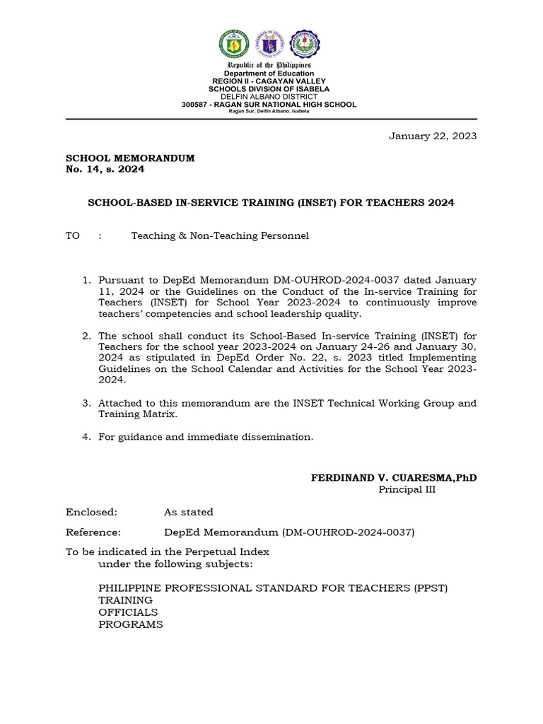INSET MEMO 2024 No. 14, S. 2024 | PDF