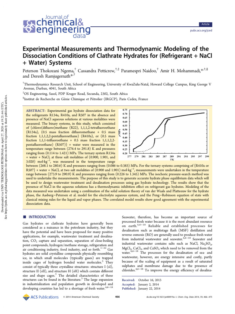 Experimental Measurements and Thermodynamic Modeling of The | PDF | Water | Gases
