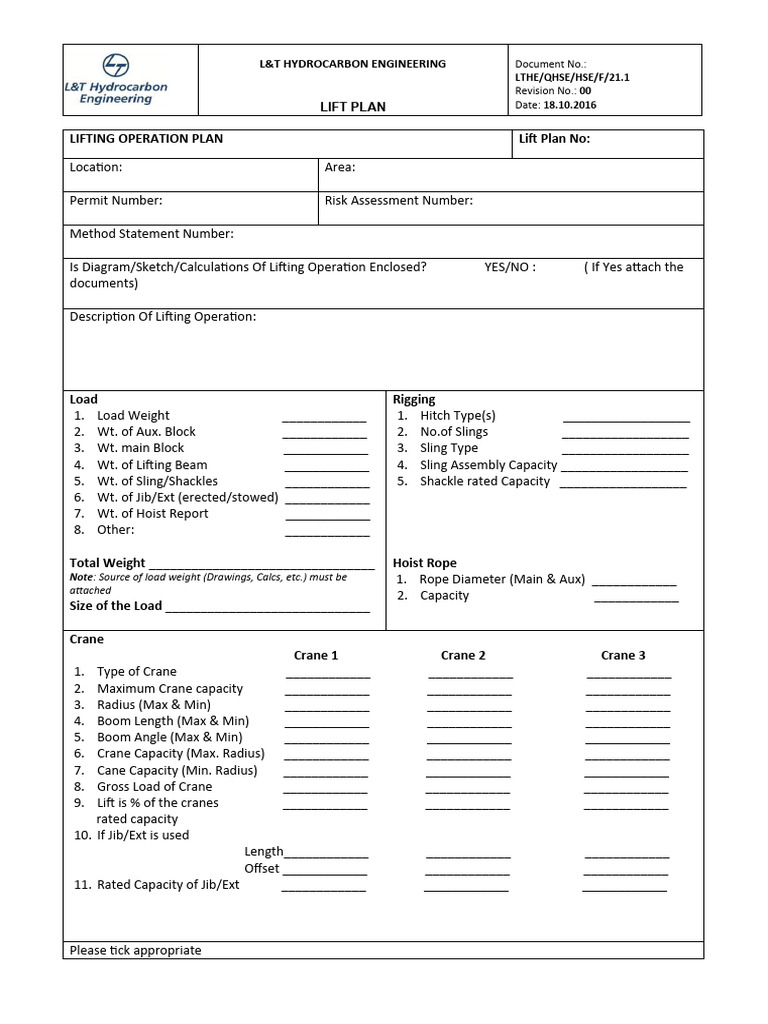 Lift Plan - Rev 00 | PDF | Crane (Machine) | Manufactured Goods
