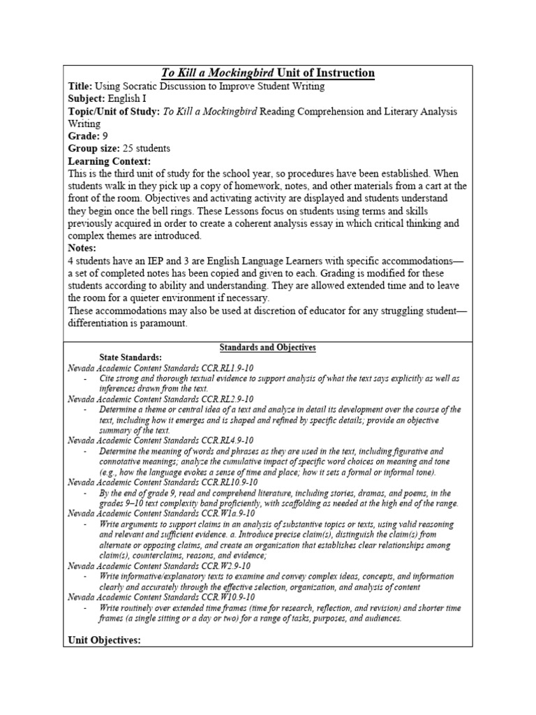 Socratic Discussion for Literary Analysis | PDF | Differentiated ...