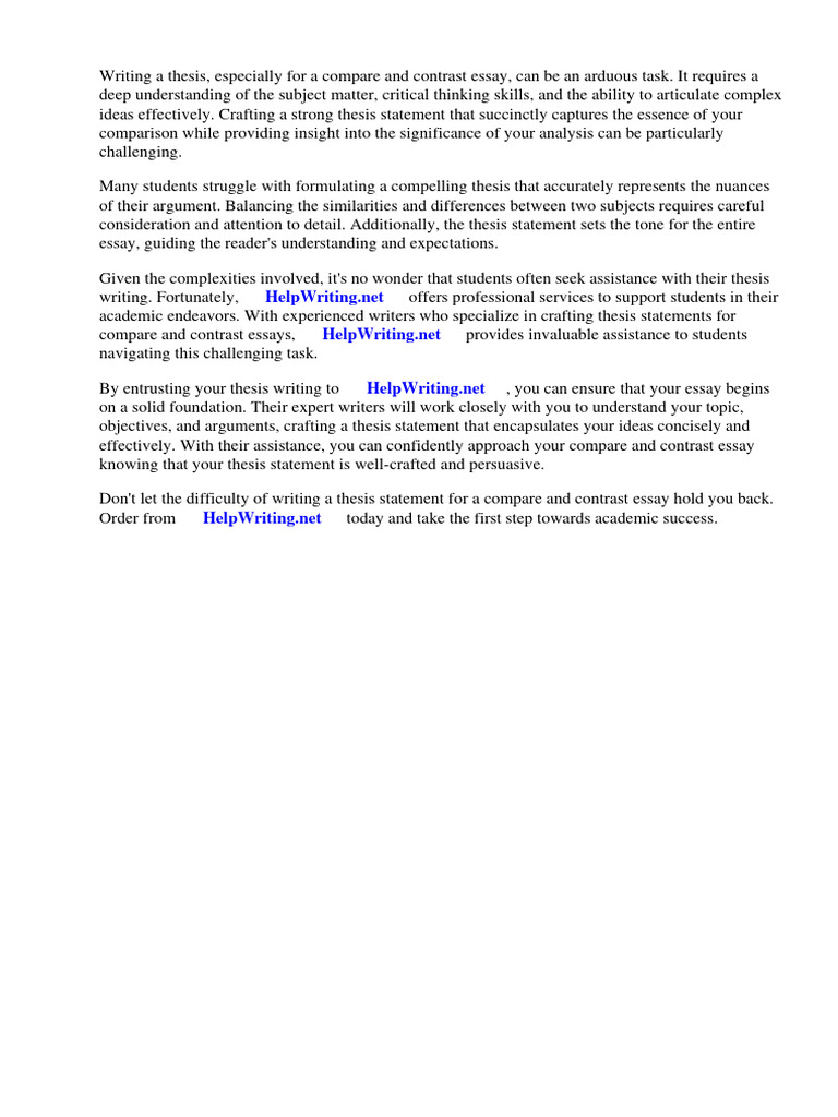 Compare Contrast Essay Thesis Statement | PDF | Essays | Thesis