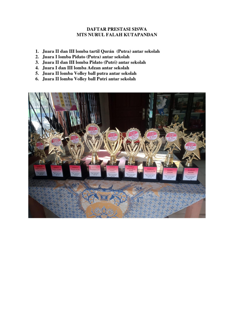 DAFTAR PRESTASI SISWA + Bukti | PDF