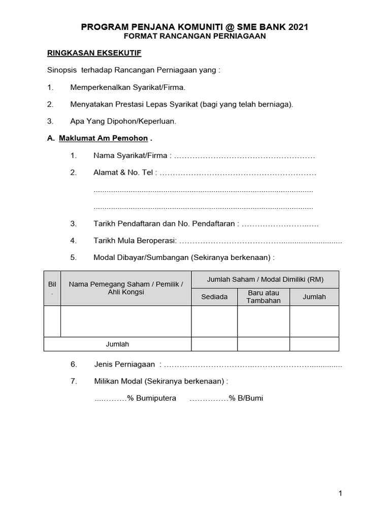 Format Penulisan Rancangan Perniagaan | PDF