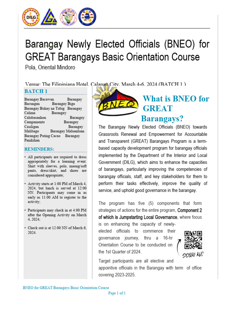 Training Bulletin BNEO Batch 1 - Pola | PDF