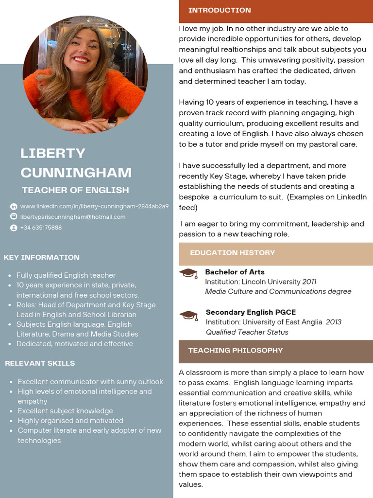 Liberty Cunningham CV 2024 2 Page | Download Free PDF | Teachers | Schools