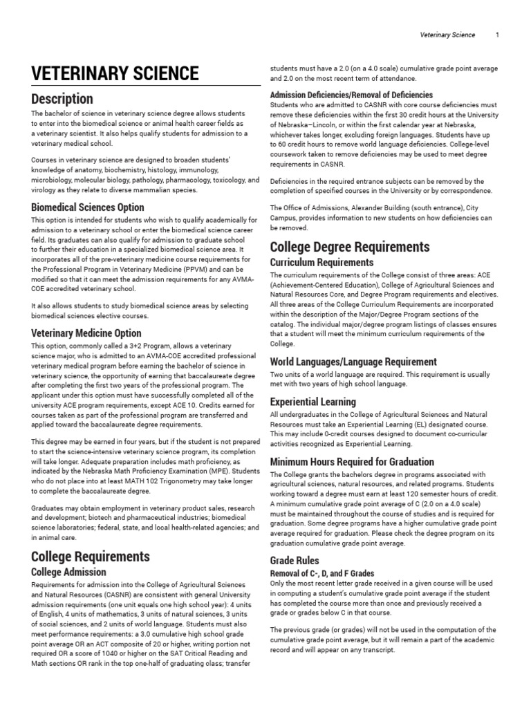 Veterinary Science | PDF | Academic Degree | Bachelor's Degree