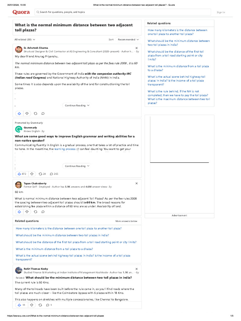 What Is The Normal Minimum Distance Between Two Adjacent Toll Plazas ...