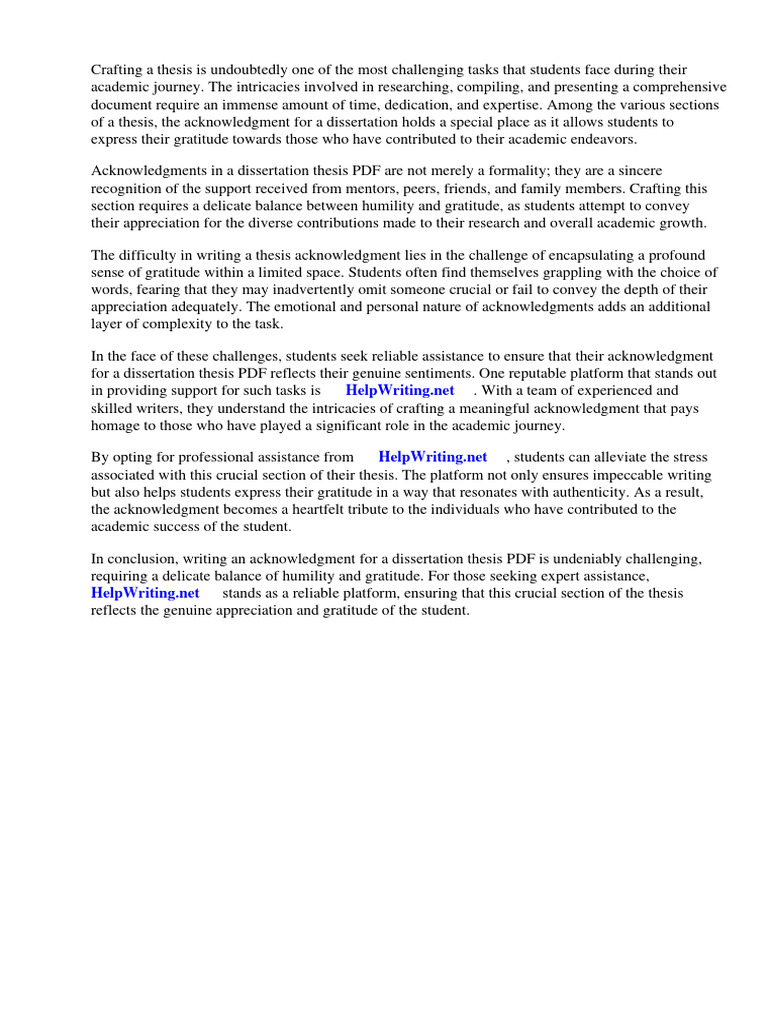 Acknowledgement For Dissertation Thesis PDF | PDF | Thesis
