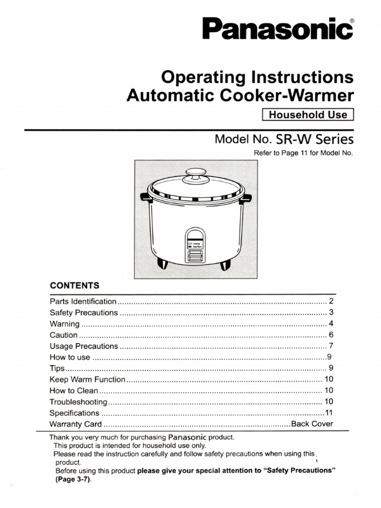 Panasonic Rice Cooker SRW Series | PDF