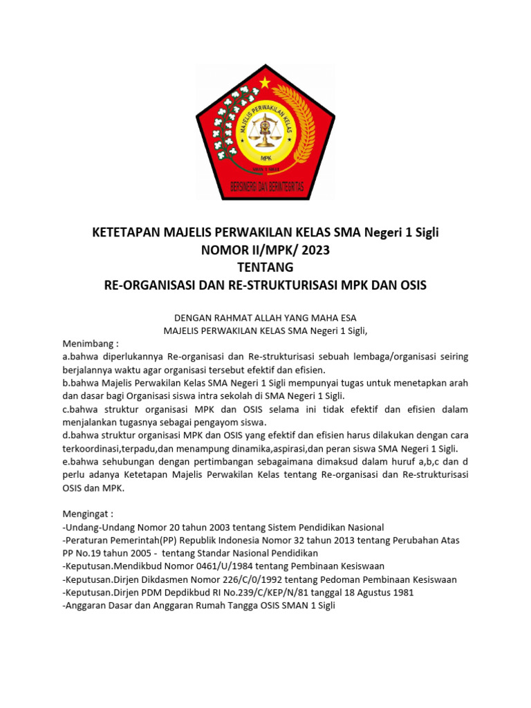 Reorganisasi MPK dan OSIS SMAN 1 Sigli | PDF | Karier & Perkembangan
