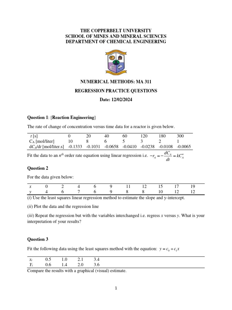 Regression Practice Questions 2024 | PDF | Adsorption | Physical Chemistry