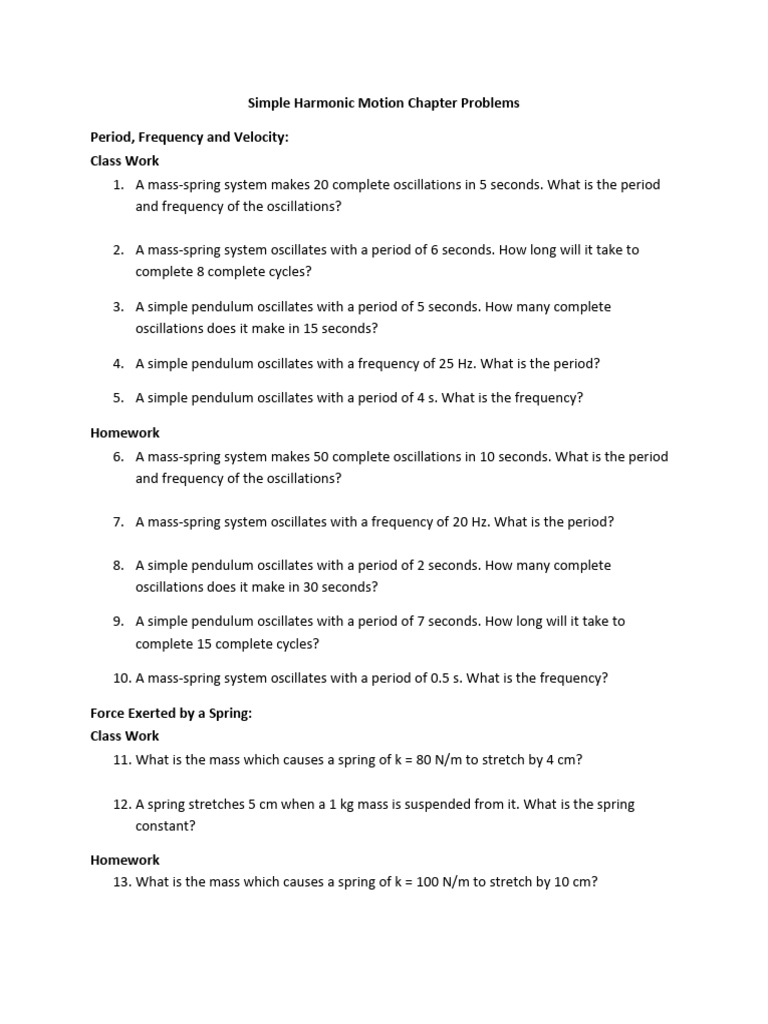 SHM Practice Problems | PDF | Oscillation | Pendulum