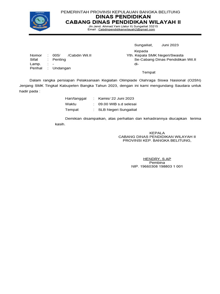 Surat Undangan Rapat Persiapan O2sn | PDF