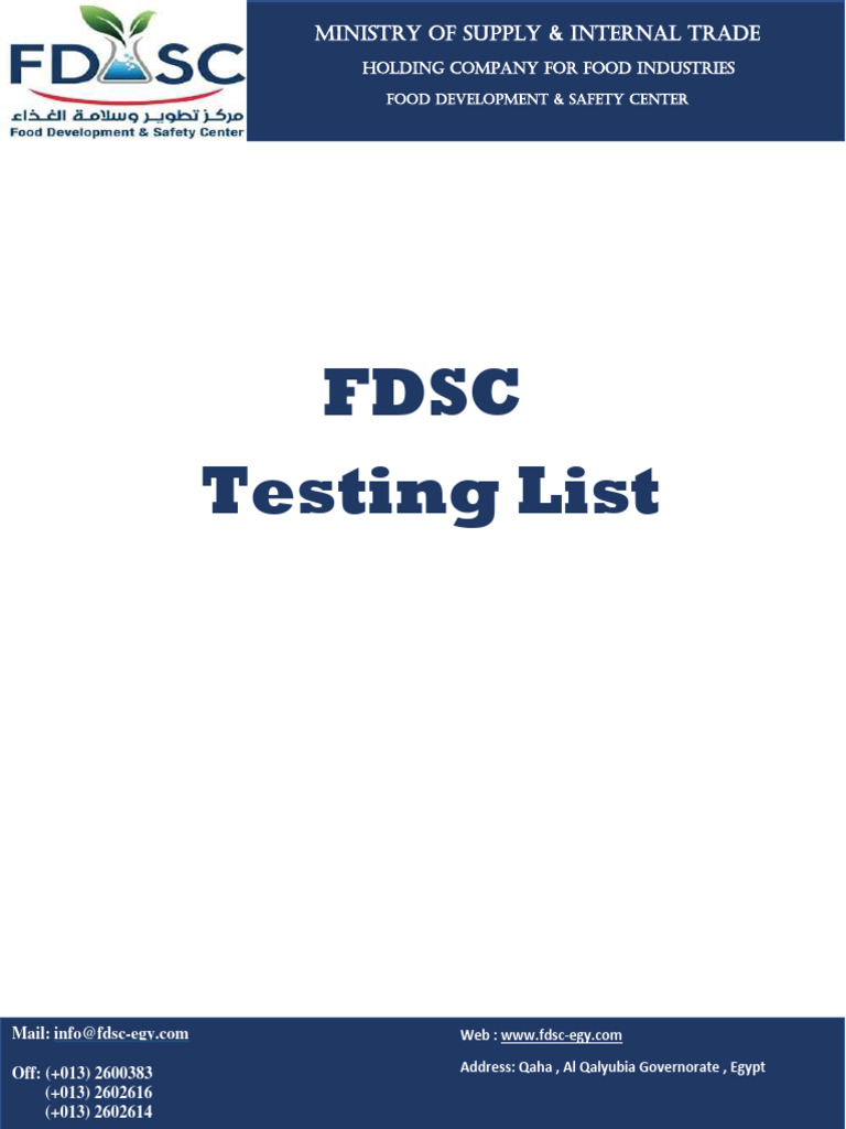Food Safety Testing Services List | PDF | Alkalinity | Manganese