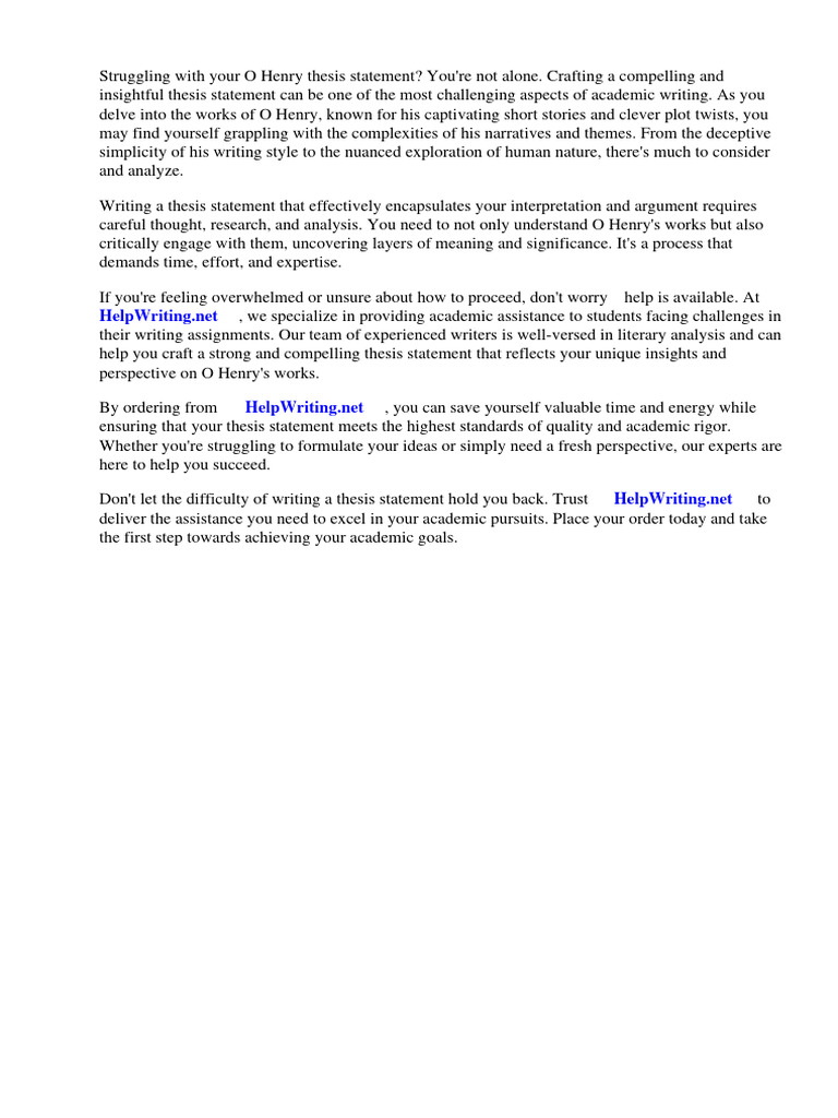 O Henry Thesis Statement | PDF | Essays | Thesis