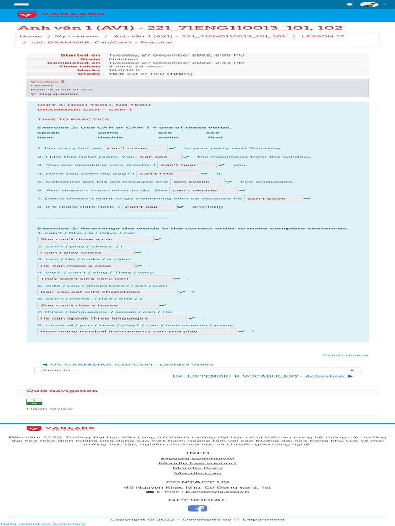 U4. GRAMMAR. CanCan - T - Practice Attempt Review | PDF