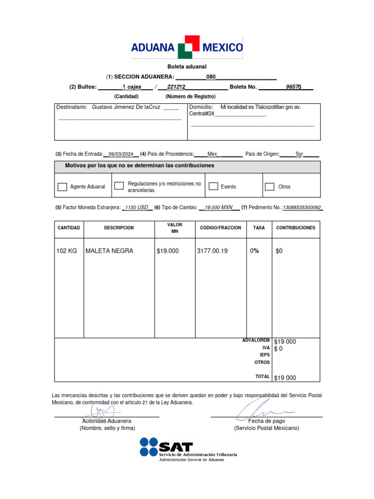 Boleta Aduanal y Dictamen Vehicular | PDF