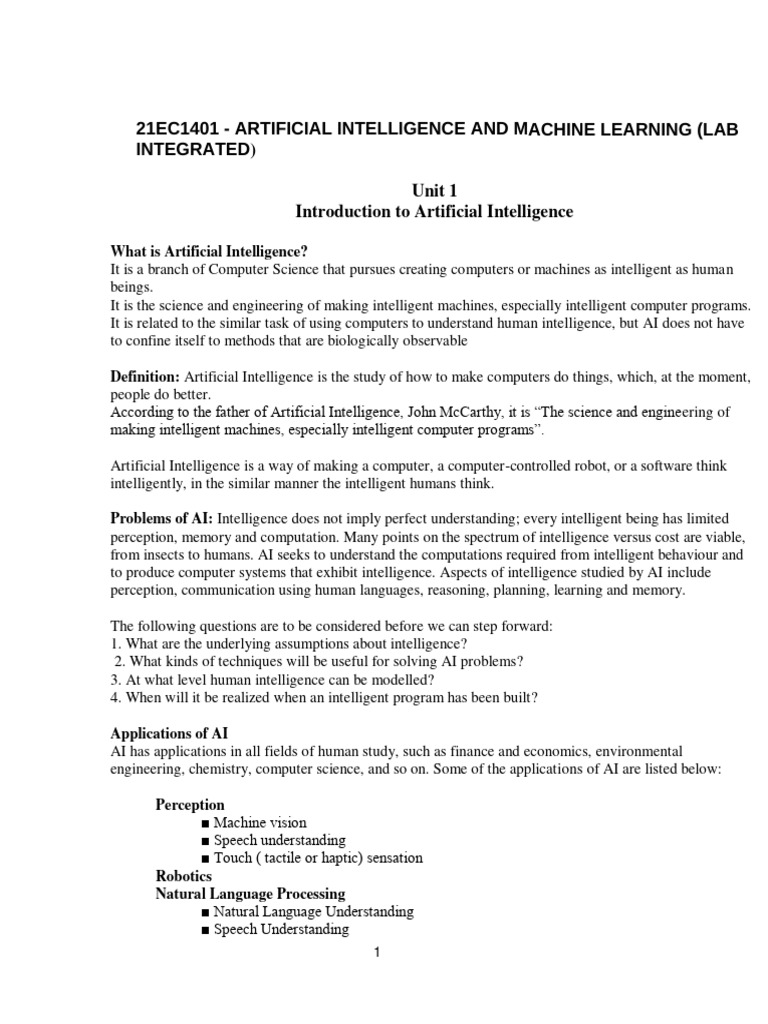 AIML - Unit 1 Notes | PDF | Artificial Intelligence | Intelligence (AI ... AIML - Unit 1 Notes | PDF | Artificial Intelligence | Intelligence (AI ...
