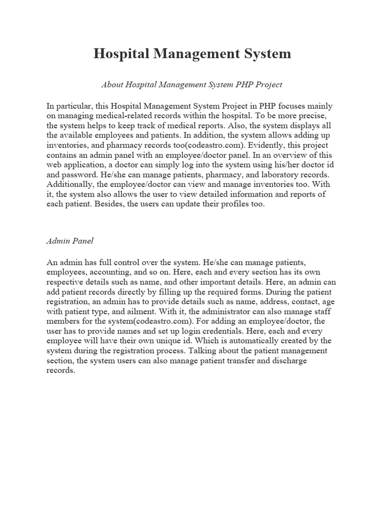 Hospital Management System | PDF