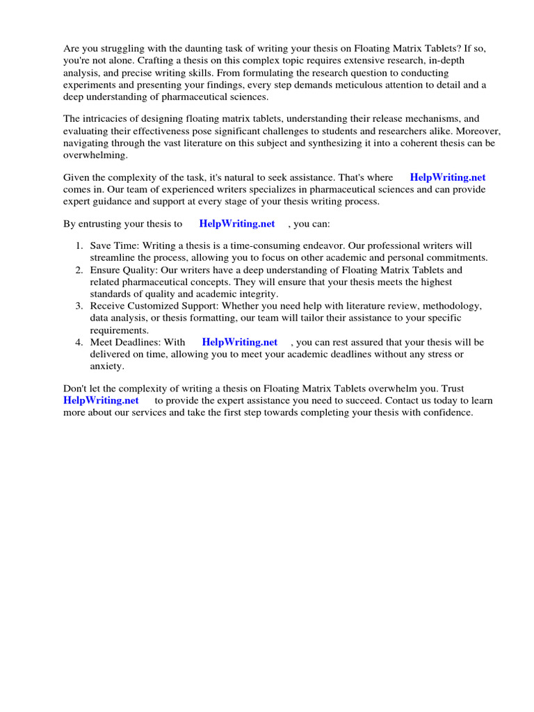 Thesis Help for Pharma Students | PDF | Pharmaceutical Formulation ...
