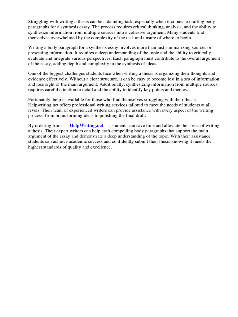 How to Write a Body Paragraph for a Synthesis Essay | PDF | Essays | Thesis