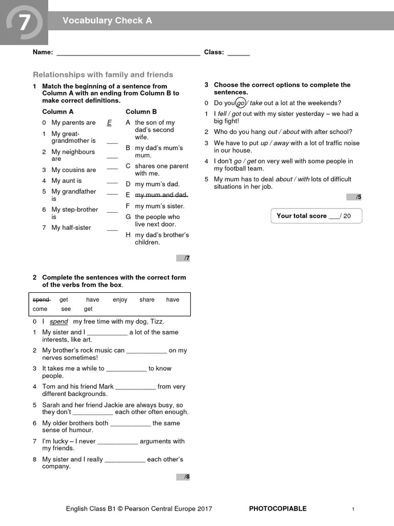ECB1 Tests Vocabulary Check 7A | PDF | Languages | Foreign Language Studies