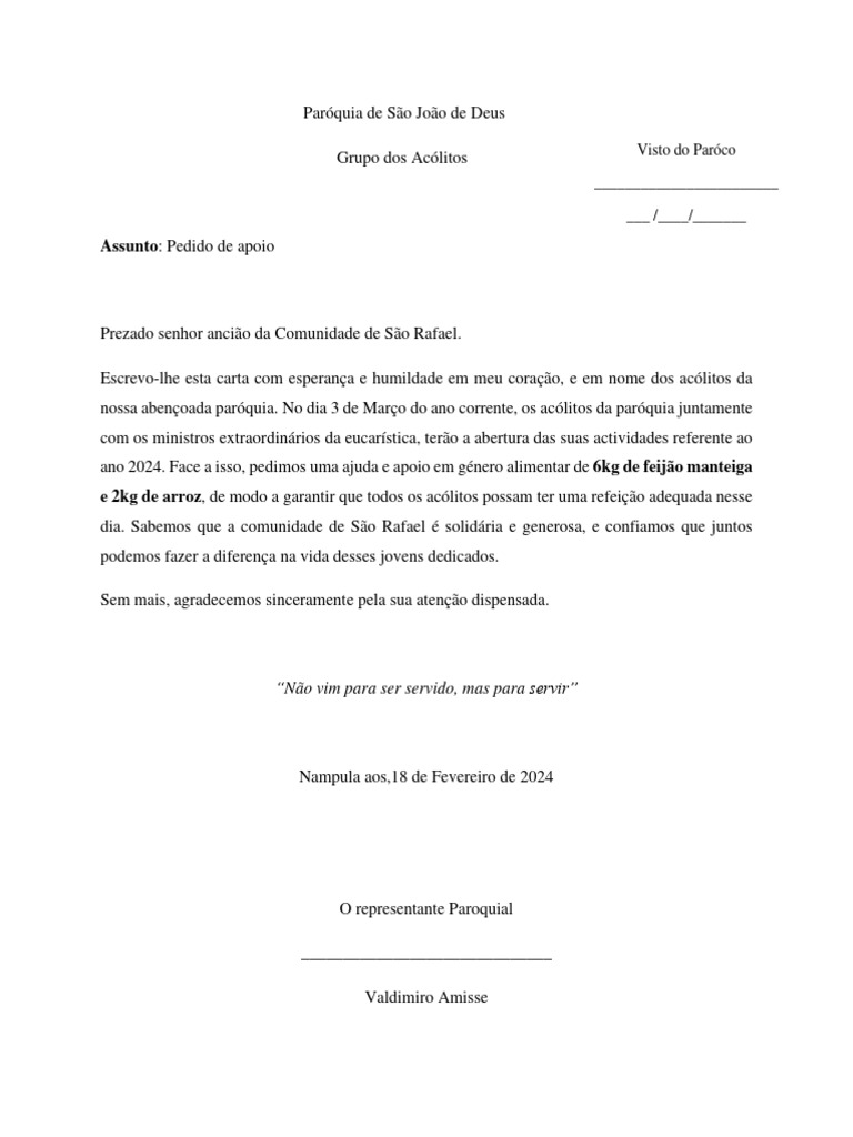 Carta de Pedido de apoio | PDF