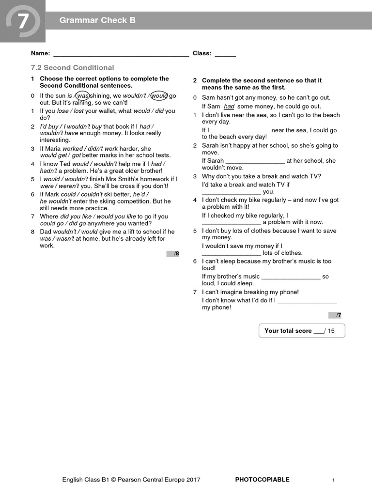ECB1 - Tests - Grammar Check 7.2B | PDF