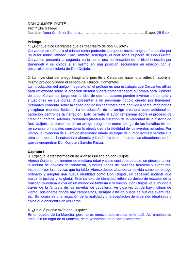 Análisis de Don Quijote: Parte 1 | PDF | Don Quijote | Miguel De Cervantes