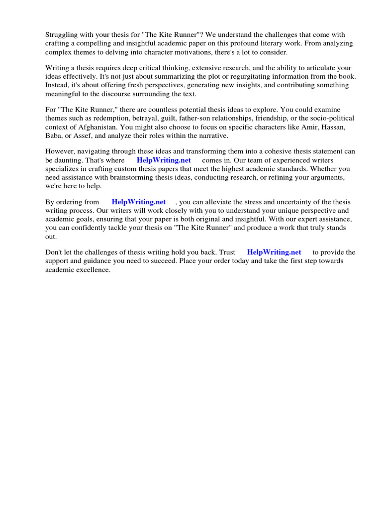 Thesis Ideas For The Kite Runner | PDF | General Fiction