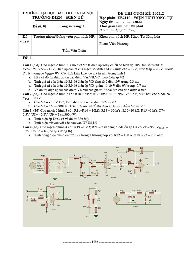 Đề 1 EE2110 cuối kỳ 2021 2 1 | PDF