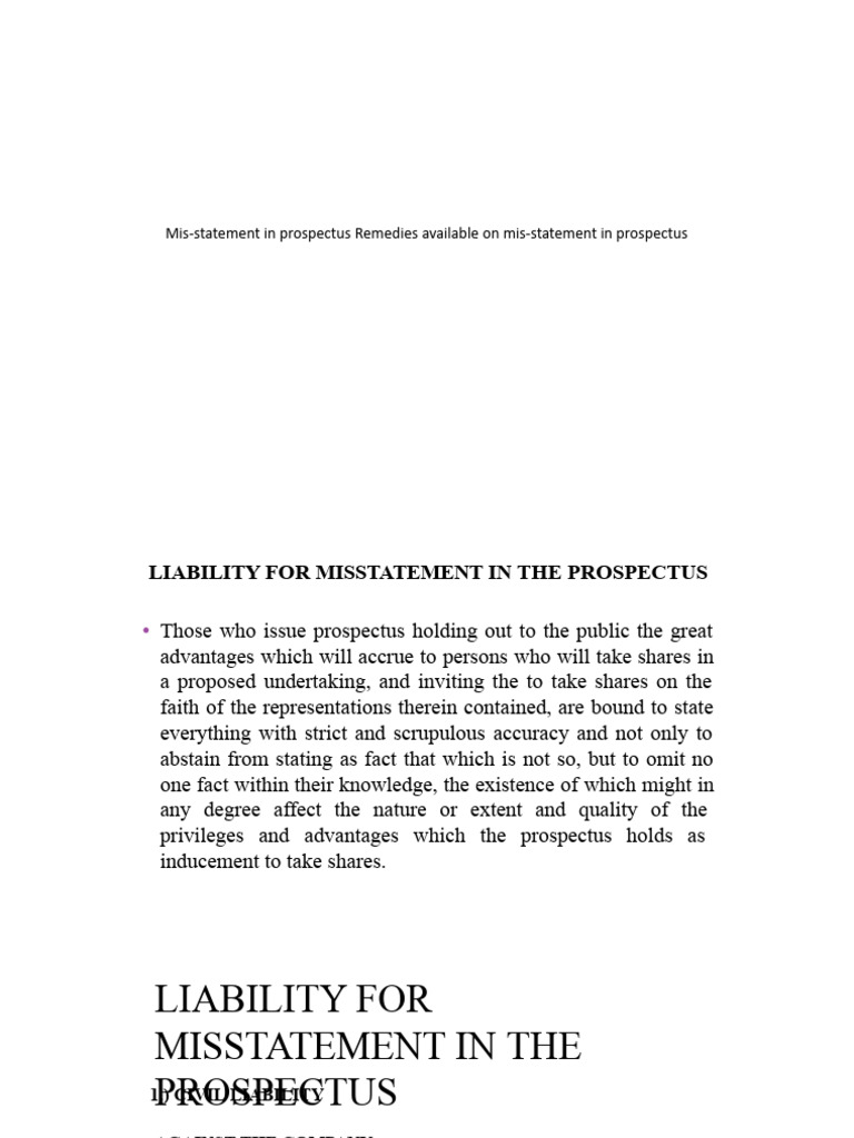Mis Statement in Prospectus Remedies Available On Mis Statement in | PDF | Misrepresentation ...