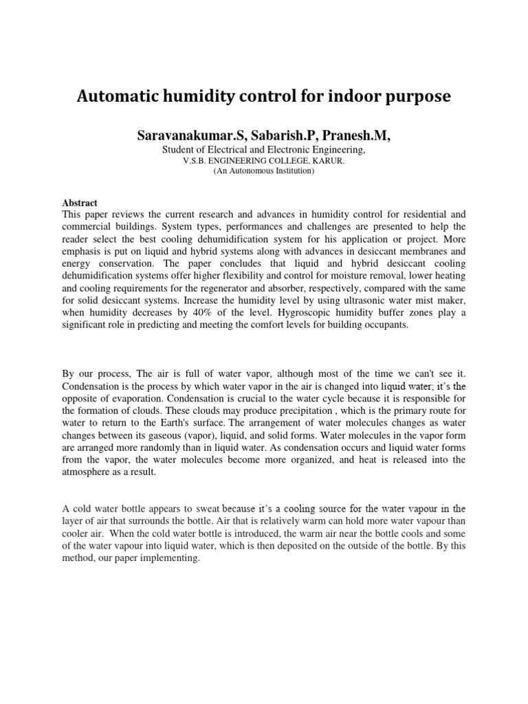 Automatic Humidity Control for Indoor Purpose 1 | PDF