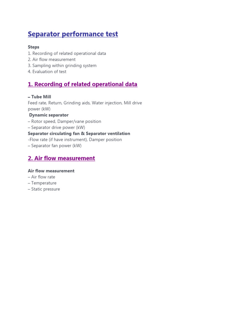 Separator Performance Testing Guide | PDF | Science & Mathematics