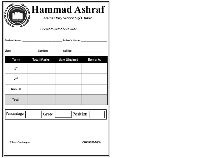 Hammad Ashraf School Result Card | PDF
