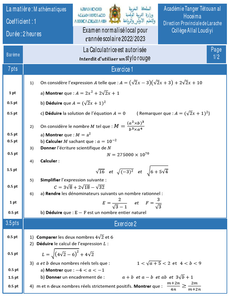 Examen Normalisé Local | PDF