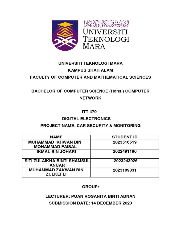 ITT470 Project Report - Car Security & Monitoring | PDF | Computer Security | Security