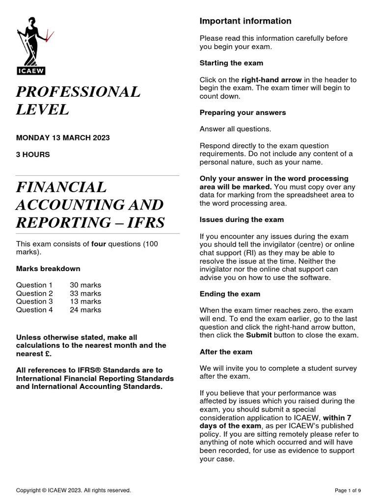 Financial Accounting and Reporting IFRS March 2023 Exam | PDF | Cash Flow Statement | Debits And ...