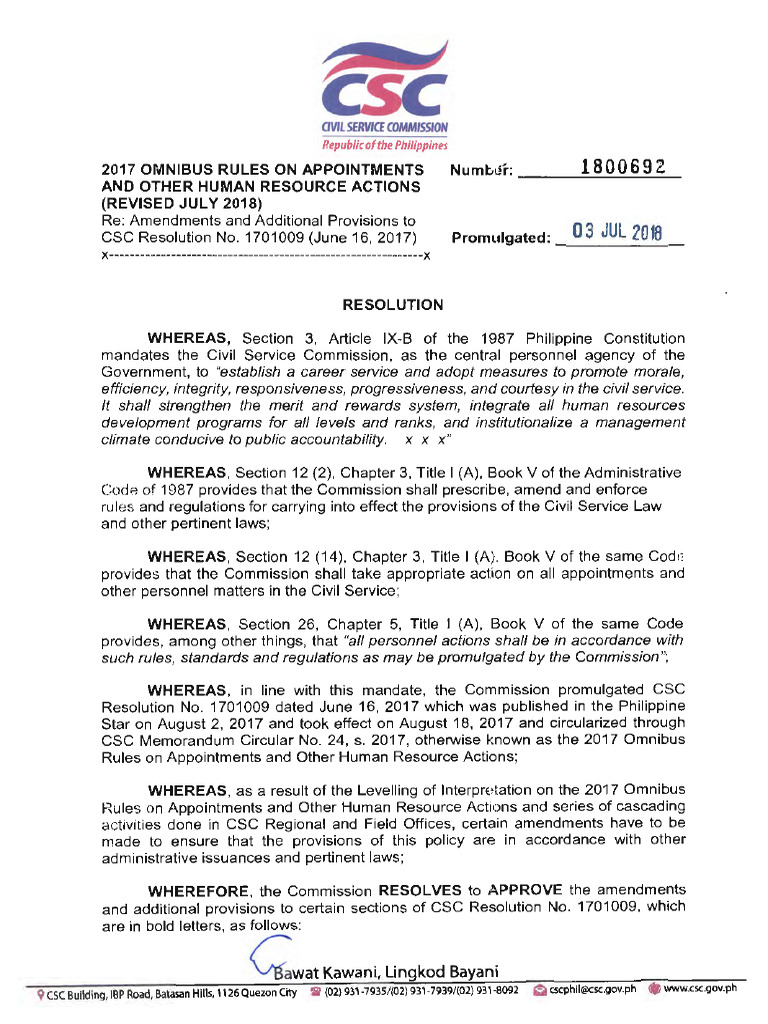 CSC Resolution No. 1800692 | PDF | Governance | Justice