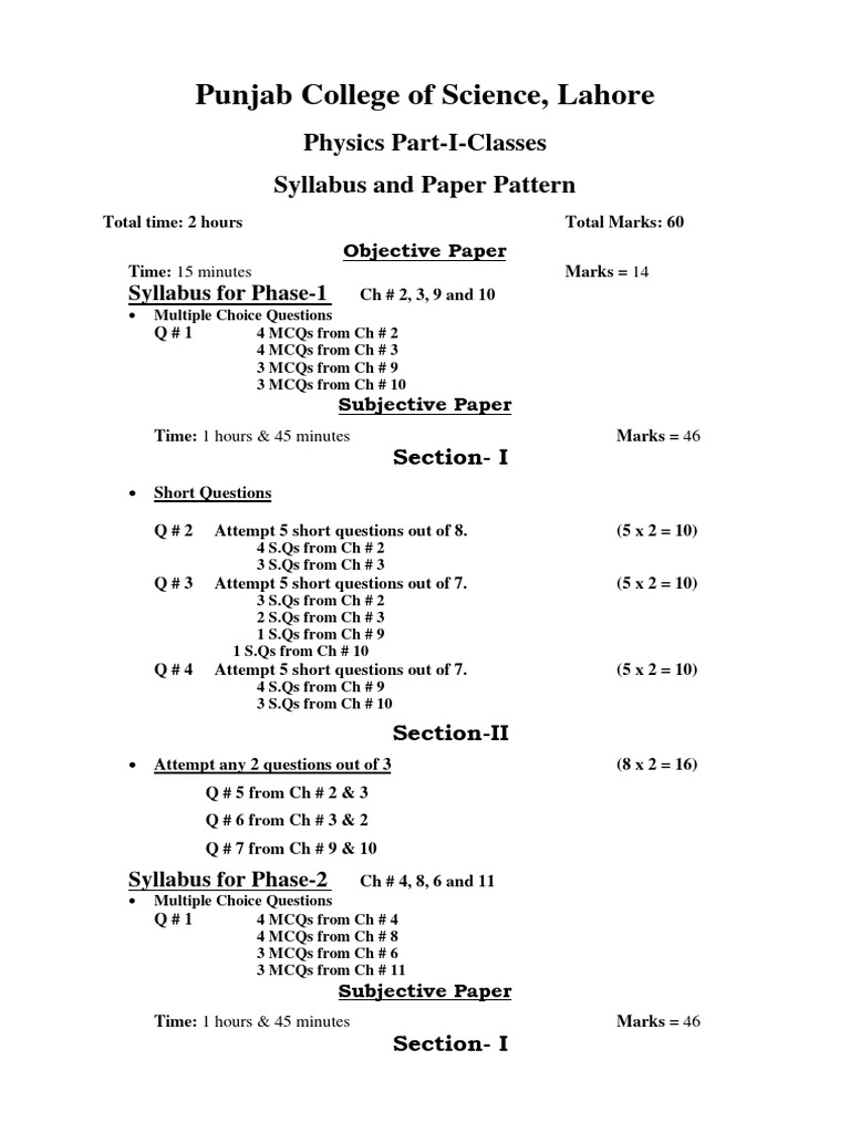 PAPER PATTREN class 11 2024 boards | PDF | Multiple Choice | Student ...